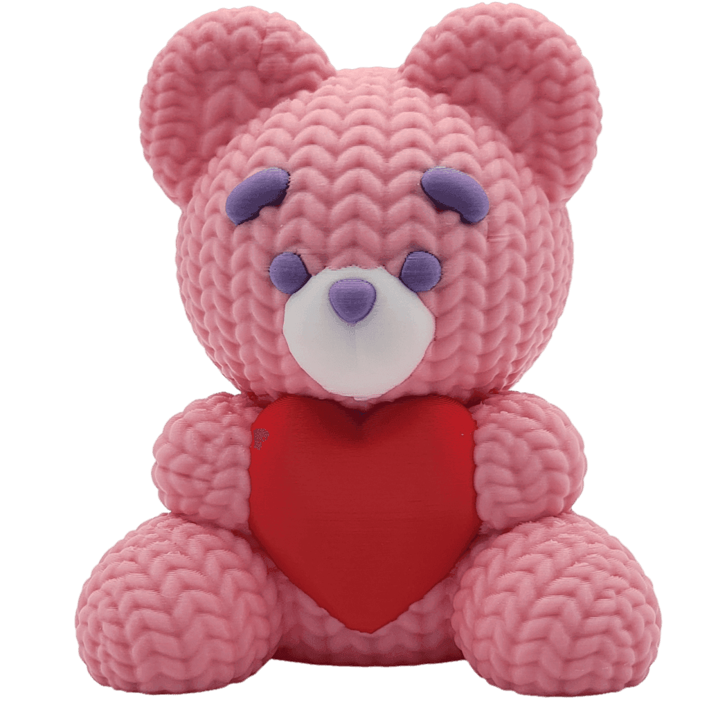 Pink Crochet Teddy Bear with Heart Figurine - Geeps Makes